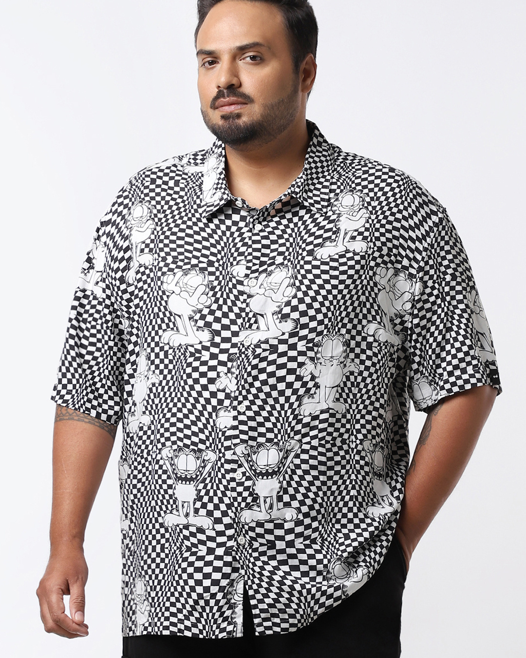 Buy Men's White & Black All Over Printed Oversized Plus Size Shirt Online at Bewakoof