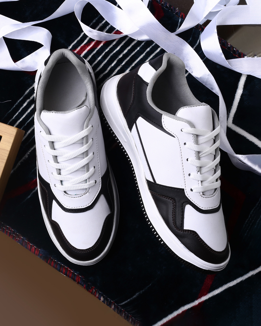 Buy Men's White & Black Color Block Casual Shoes Online in India at ...