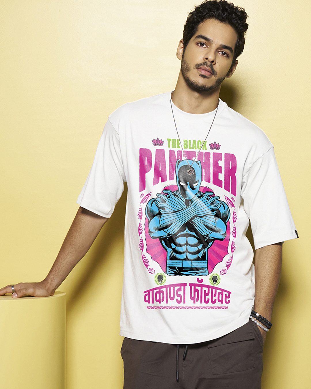 Buy Men's White Black Panther Graphic Printed Oversized T-shirt Online at Bewakoof