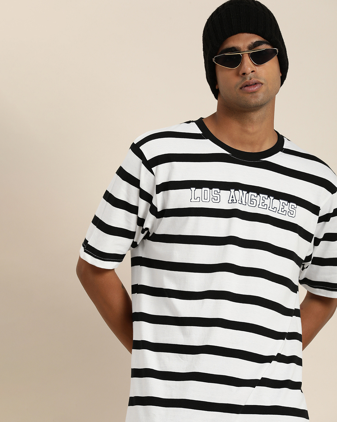 Buy Mens White And Black Striped Oversized T Shirt Online At Bewakoof