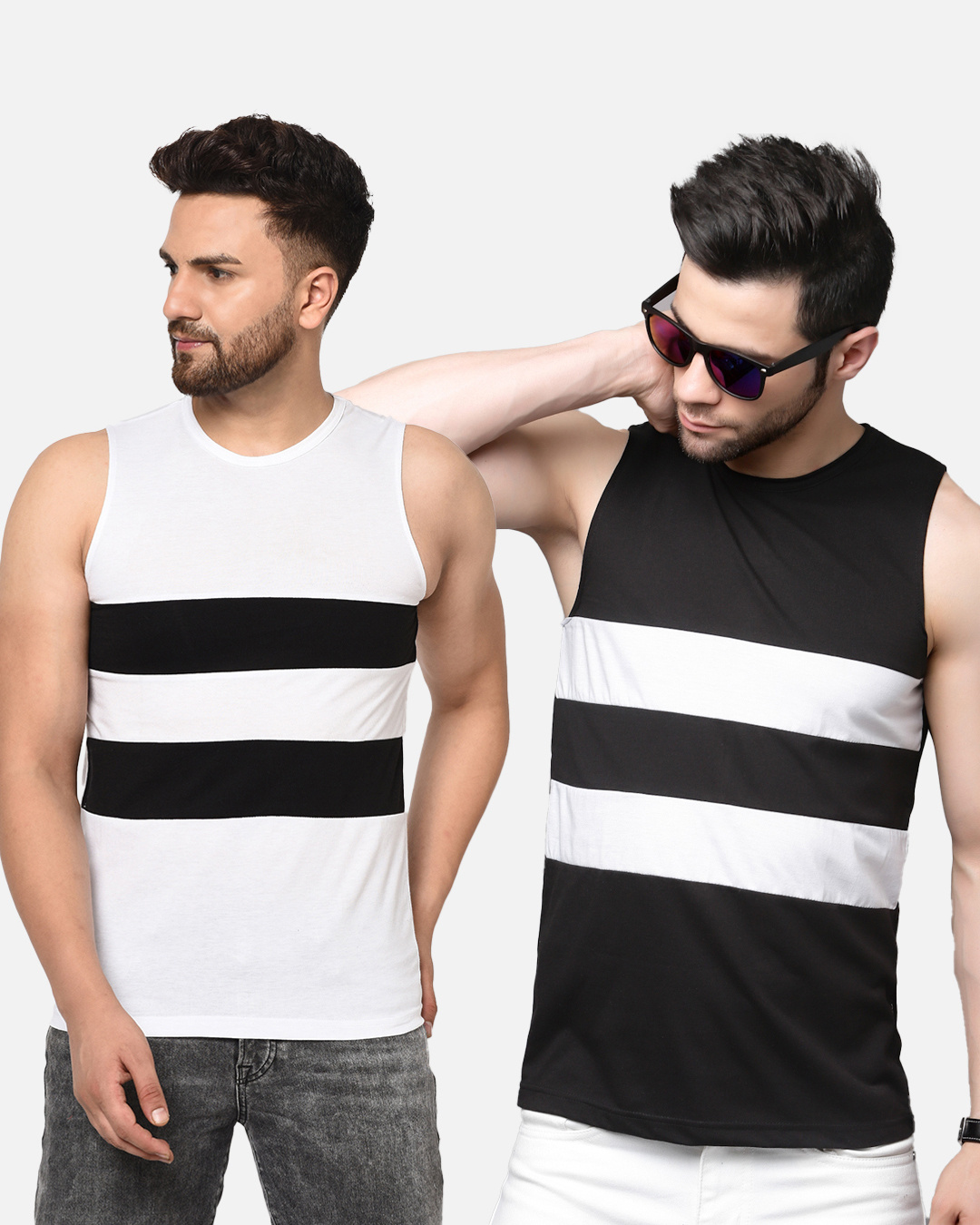 Buy Pack of 2 Men's White & Black Striped Slim Fit Vest Online at Bewakoof
