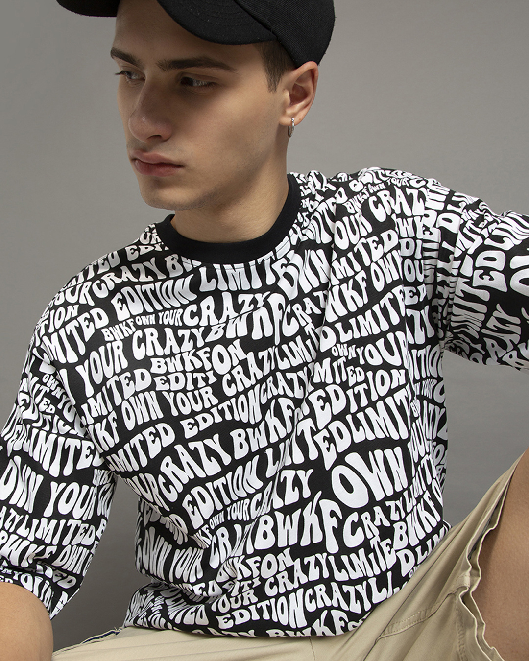 Buy Men's White & Black Typography Oversized T-shirt Online at Bewakoof