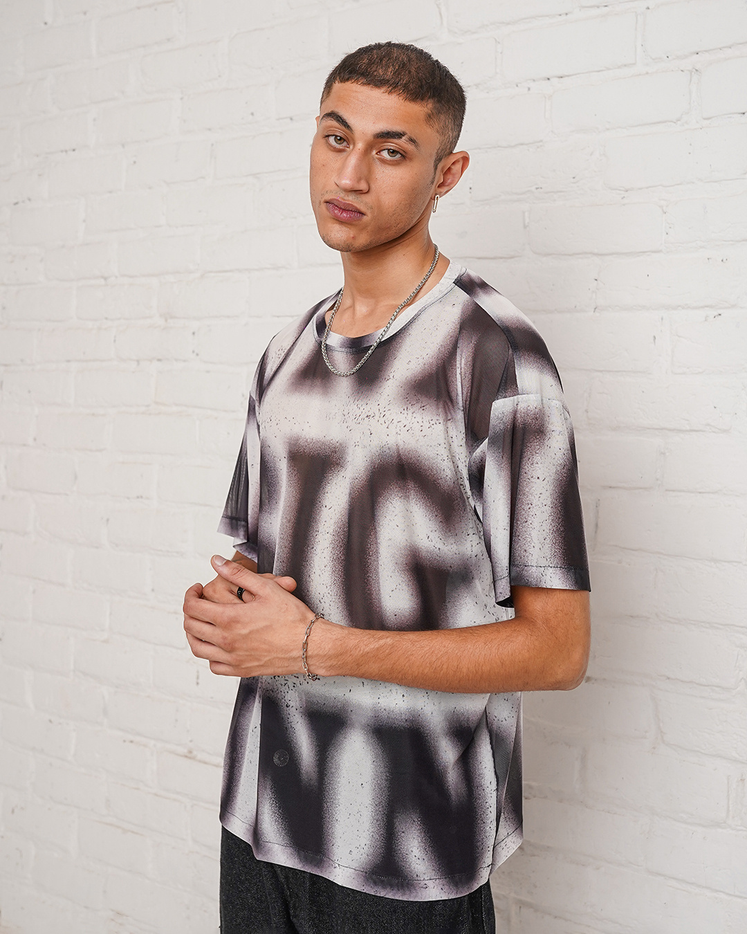 Buy Men's White & Black Typography Mesh Oversized T-shirt Online at Bewakoof