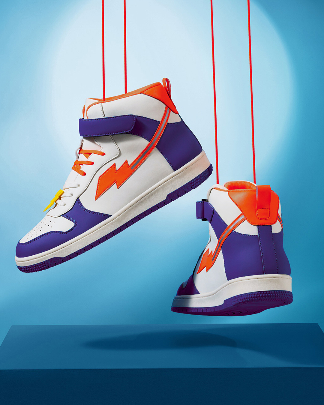 Buy Men's White & Blue Bolt Color Block High Top Sneakers Online in ...