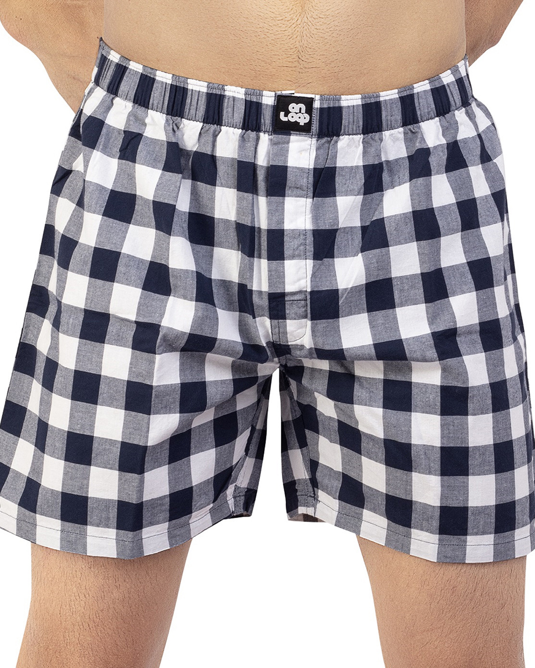 Buy Men's White & Blue Checked Boxers Online in India at Bewakoof