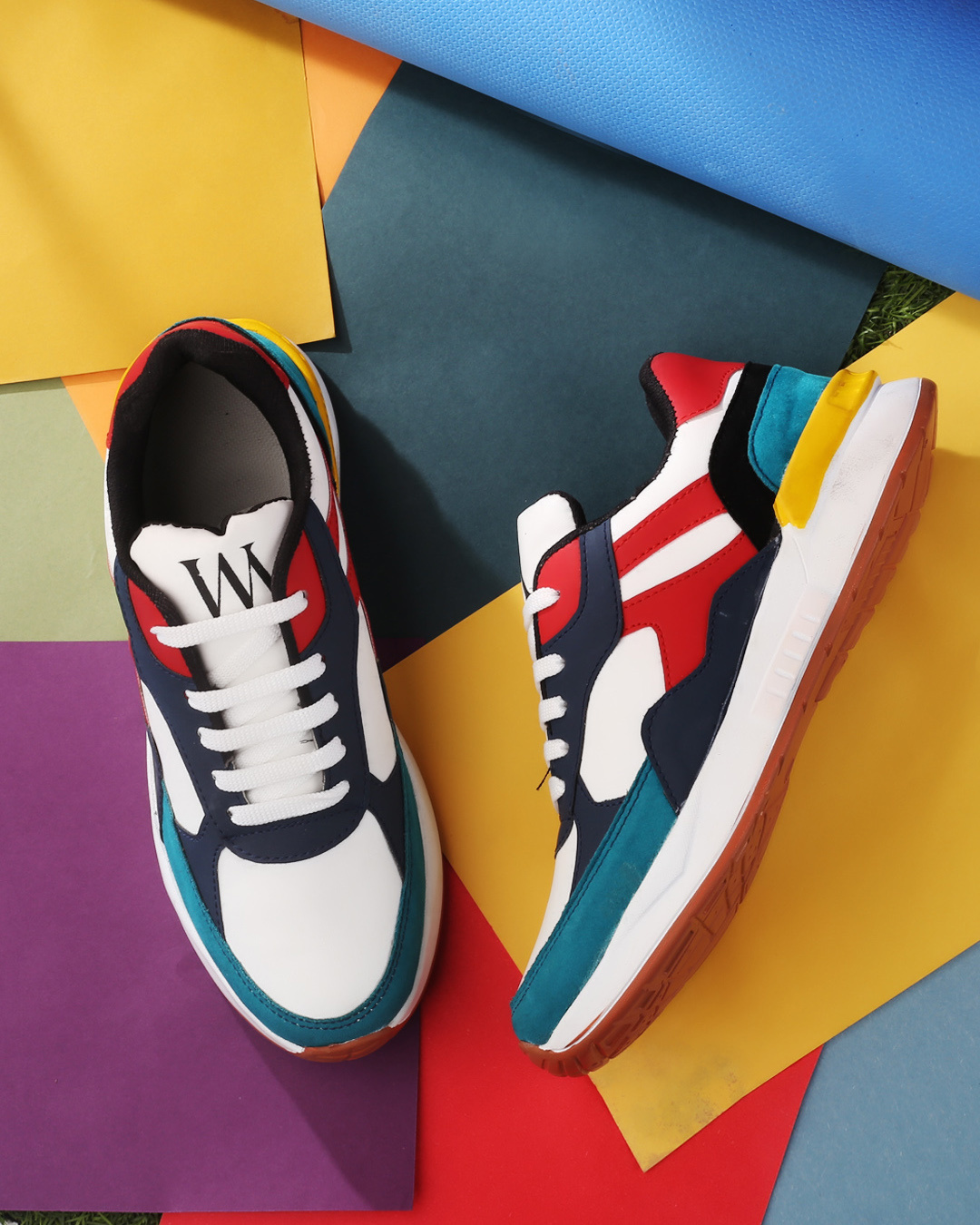 Buy Men's White & Blue Color Block Casual Shoes Online in India at Bewakoof