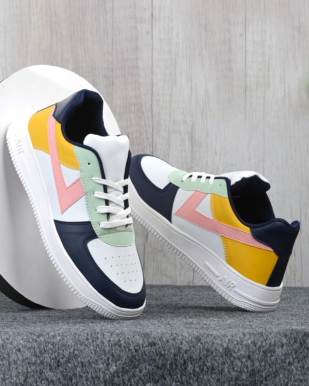 Buy Men's White & Blue Color Block Sneakers Online in India at Bewakoof