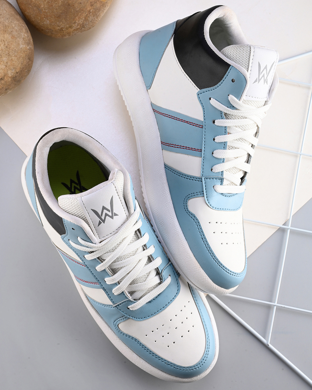 Buy Men's White & Blue Color Block Sneakers Online in India at Bewakoof