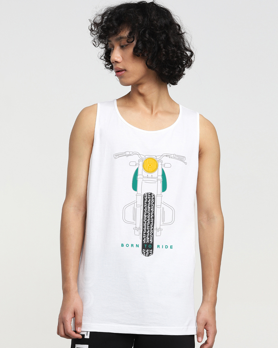 Buy Men's White Born To Ride Graphic Printed Vest Online at Bewakoof