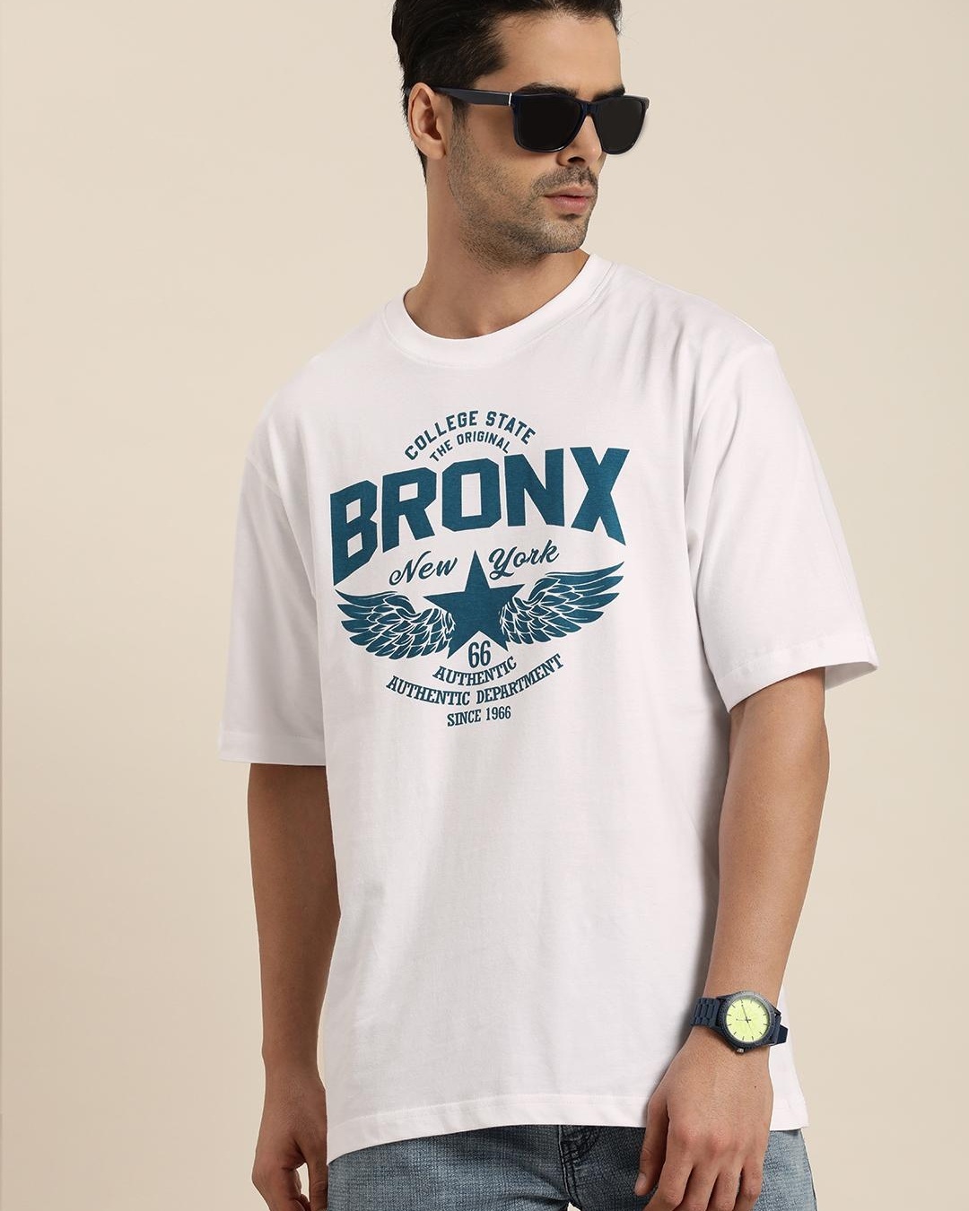 Buy Men's White Bronx Typography Oversized T-shirt Online at Bewakoof