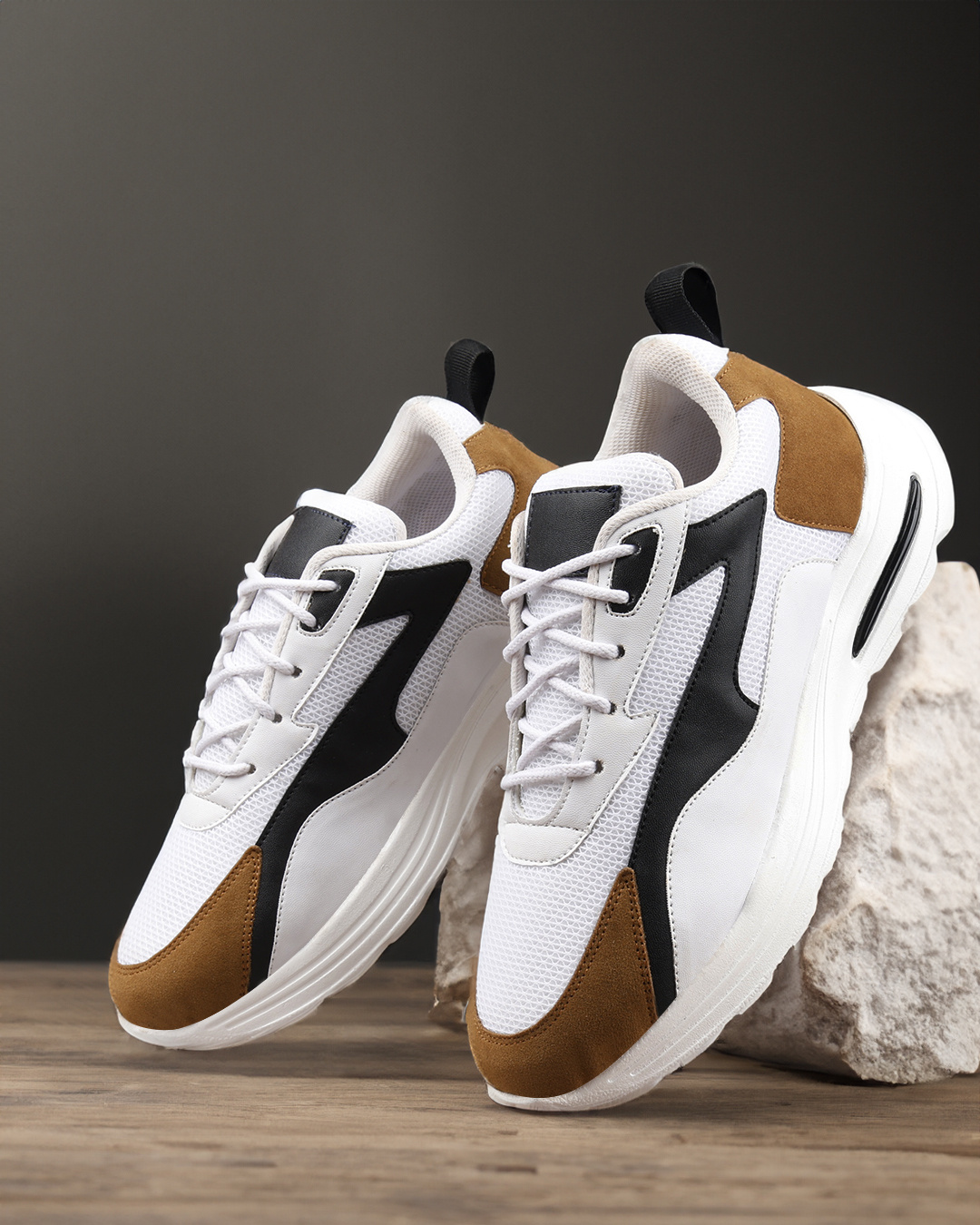 Buy Men's White & Brown Color Block Sneakers Online in India at Bewakoof