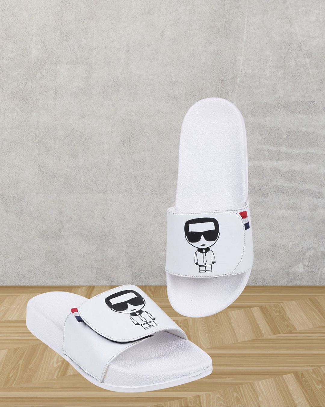 Buy Men's White Cartoon Printed Velcro Sliders Online in India at Bewakoof