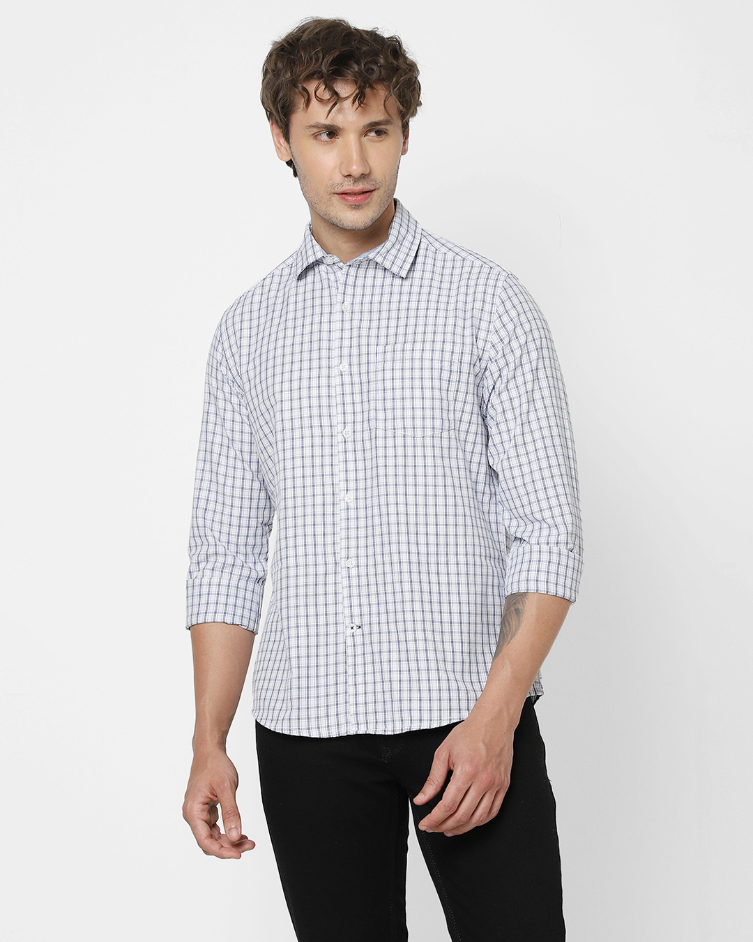 Buy Men's White Checked Shirt Online at Bewakoof