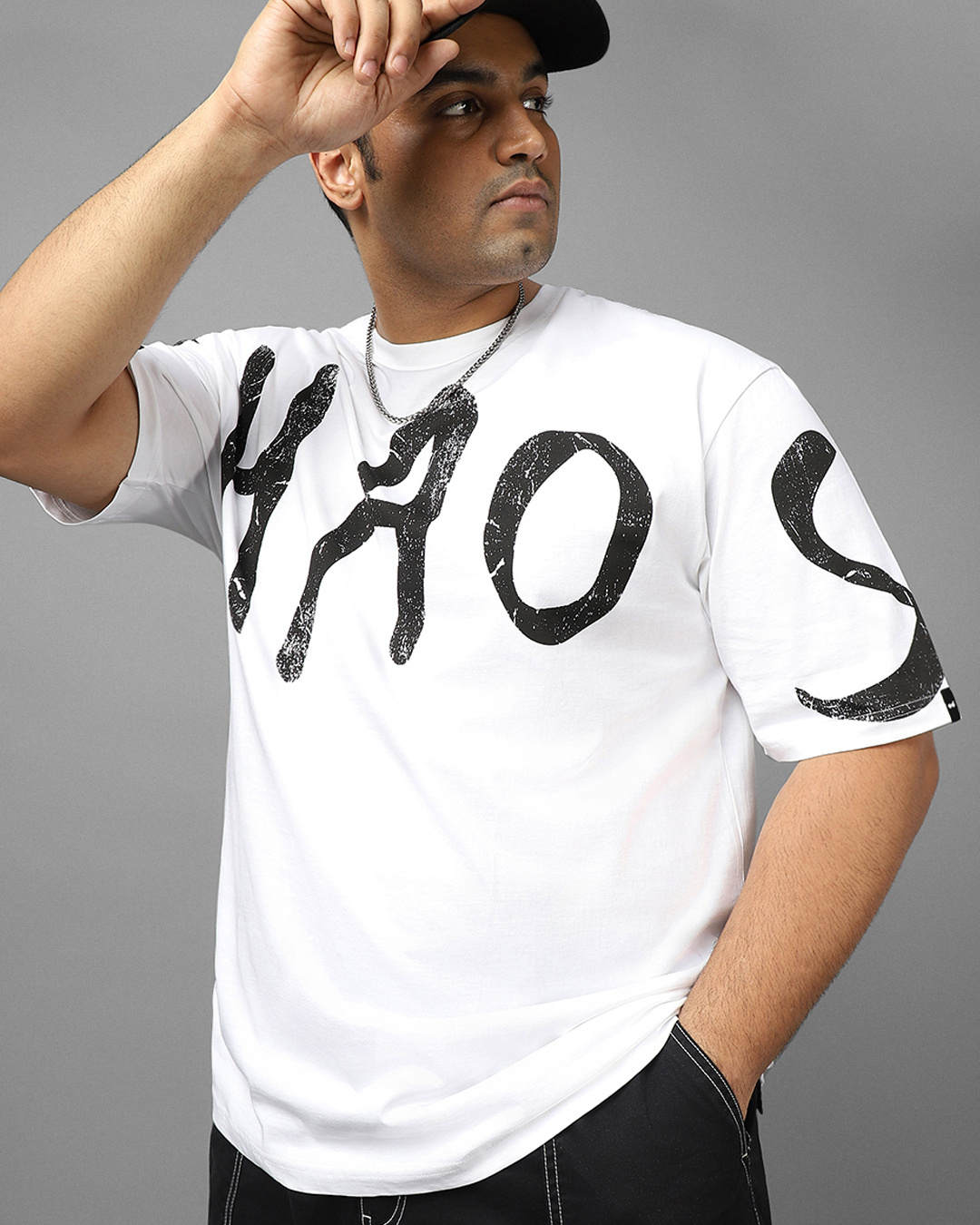 Buy Men's White Choas Typography Oversized Plus Size T-shirt Online at ...