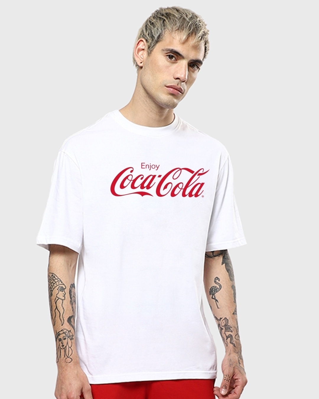 Buy Men's White Coca-Cola Typography Oversized T-shirt Online at Bewakoof