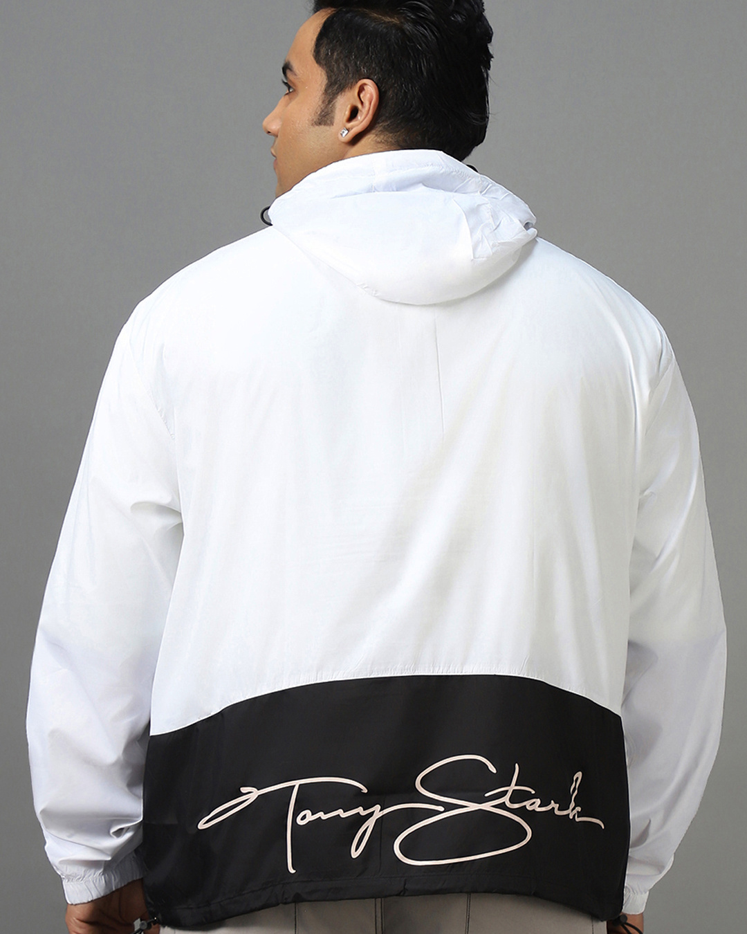 Buy Men's White Color Block Oversized Plus Size Windcheater Jacket ...