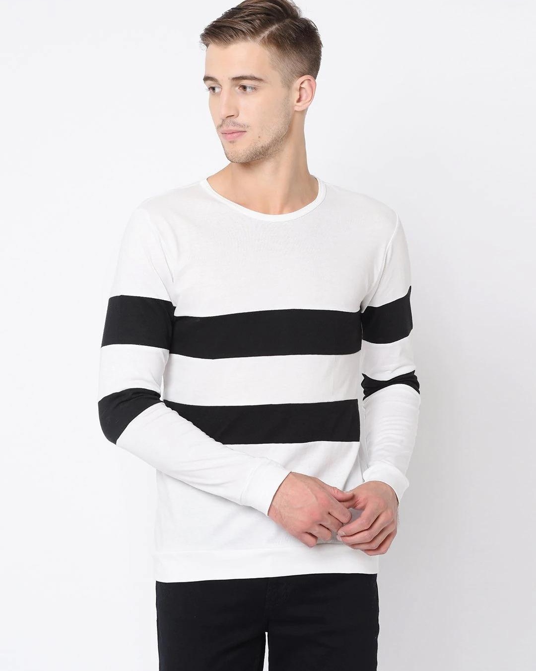 Buy Men's White Color Block Slim Fit T-shirt Online at Bewakoof