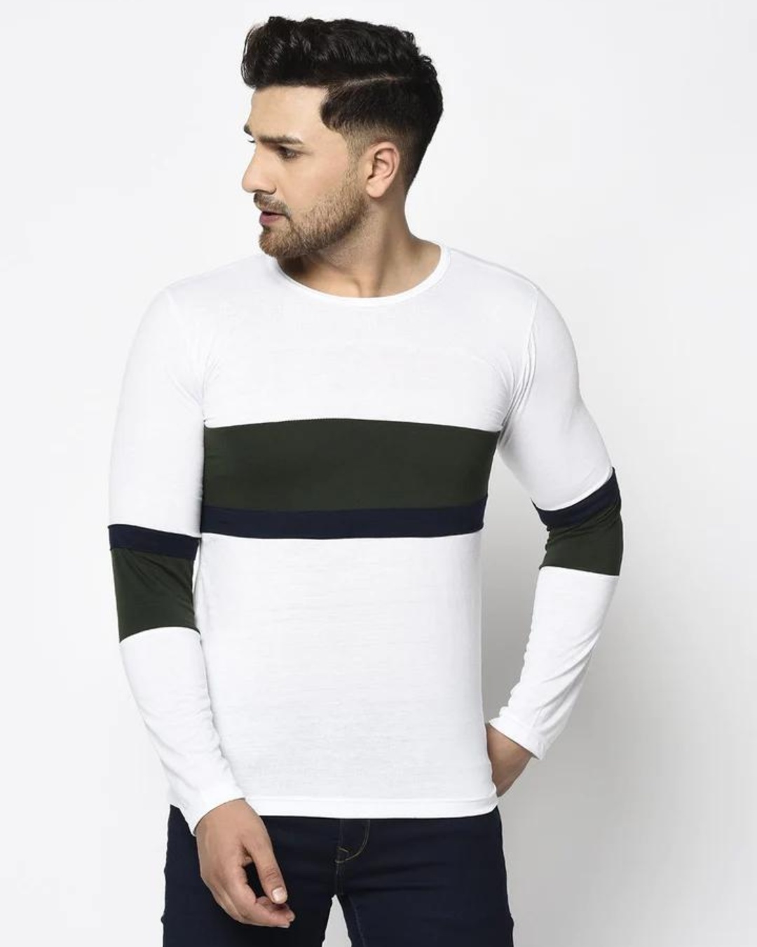 Buy Men's White Color Block Slim Fit T-shirt Online at Bewakoof