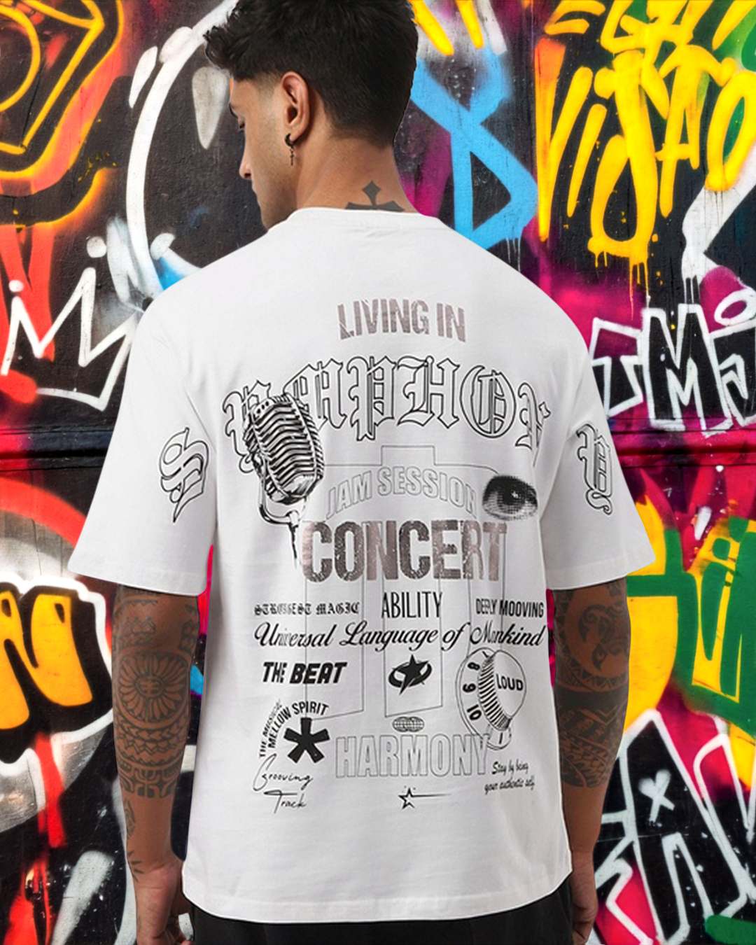 Buy Men's White Concert Graphic Printed Oversized T-shirt Online at ...
