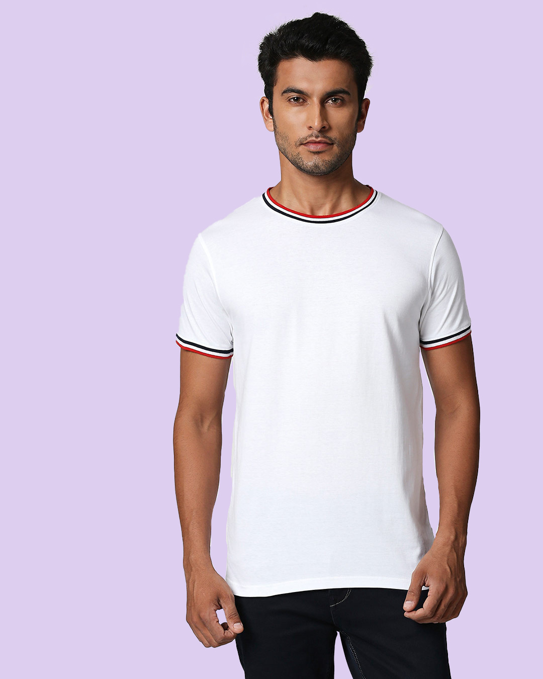 Buy Men's White Crewneck Varsity Rib T-shirt Online at Bewakoof