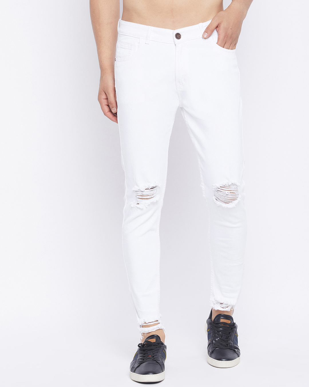 Buy Men's White Denim Ripped Skinny Fit Jeans Online at Bewakoof