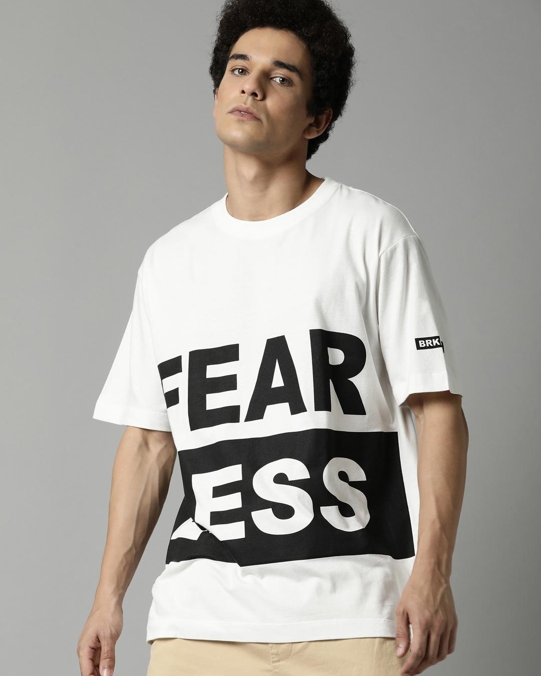 Buy Men's White Fearless Typography Oversized T-shirt Online at Bewakoof