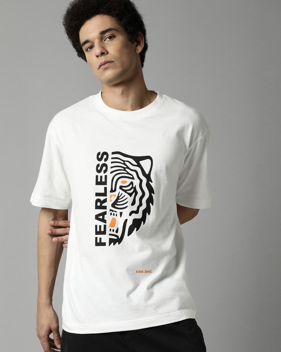 Buy Men's White Fearless Typography Oversized Fit T-shirt Online at ...