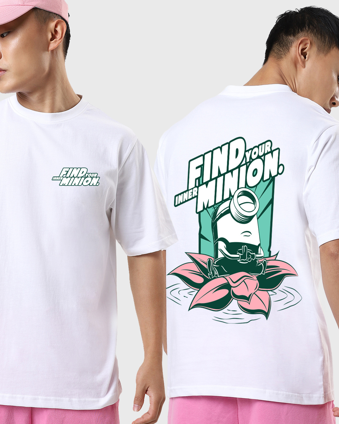 Buy Men's White Find Your Inner Minion Graphic Printed Oversized T ...