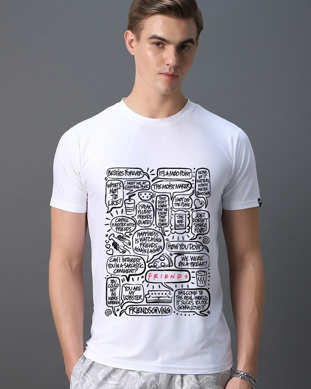 Buy Men's White Friends Dialogues Graphic Printed T-shirt Online at ...