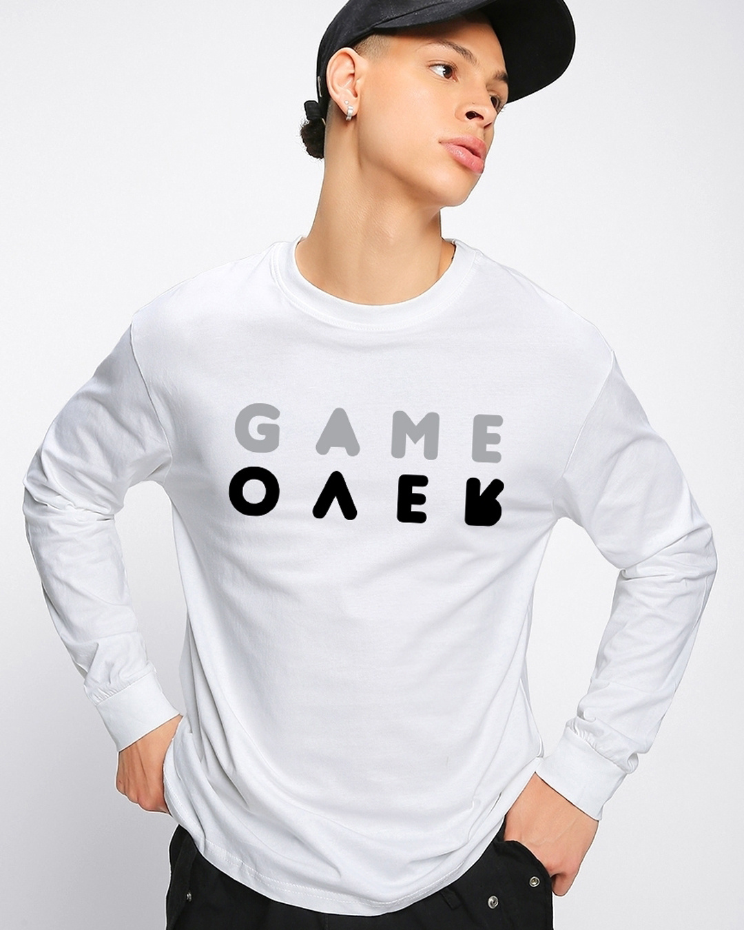 Buy Men's White Game Over Minimal Typography Oversized T-shirt Online at Bewakoof