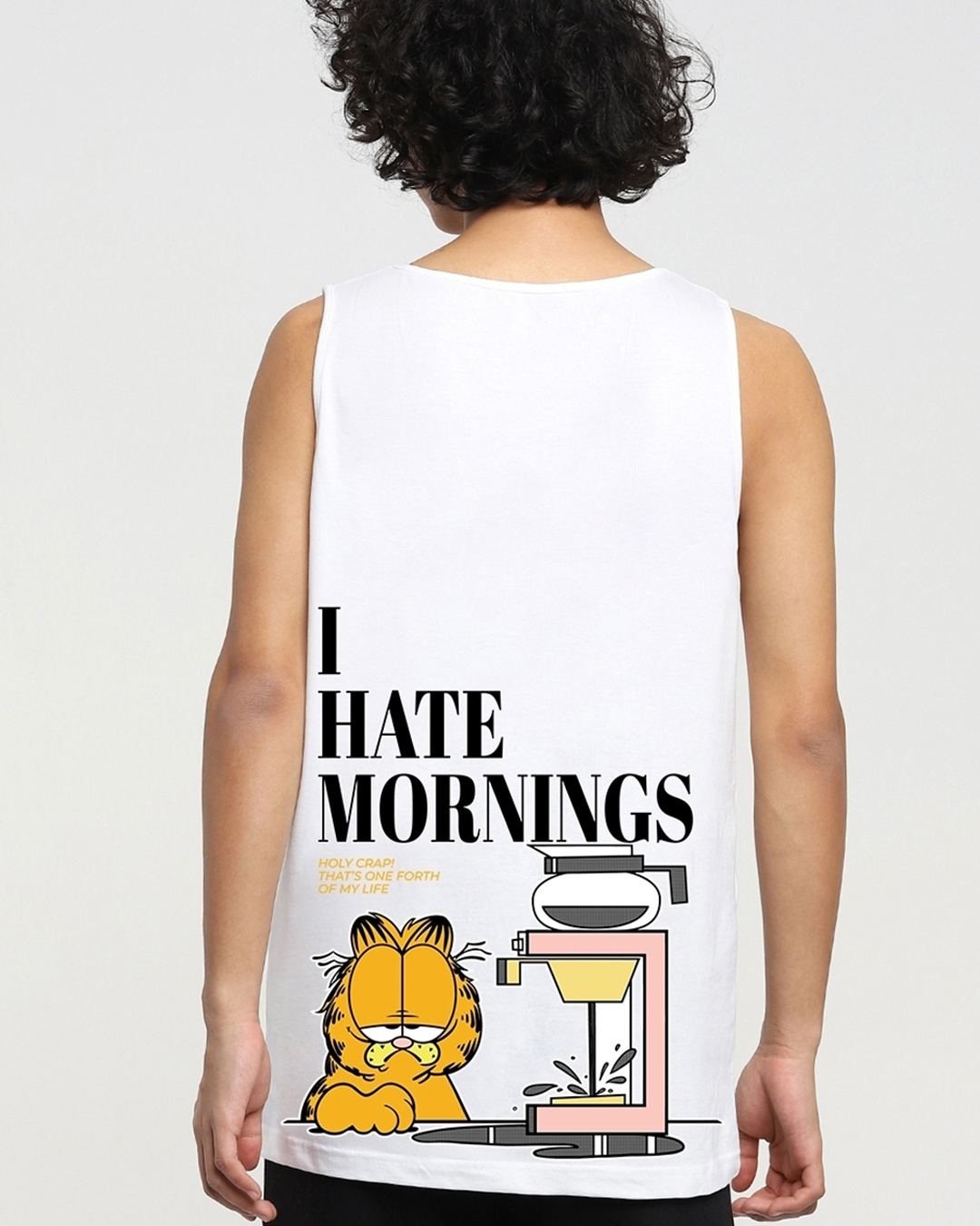 Buy Men's White Garfield Hates Mornings Graphic Printed Vest Online at ...