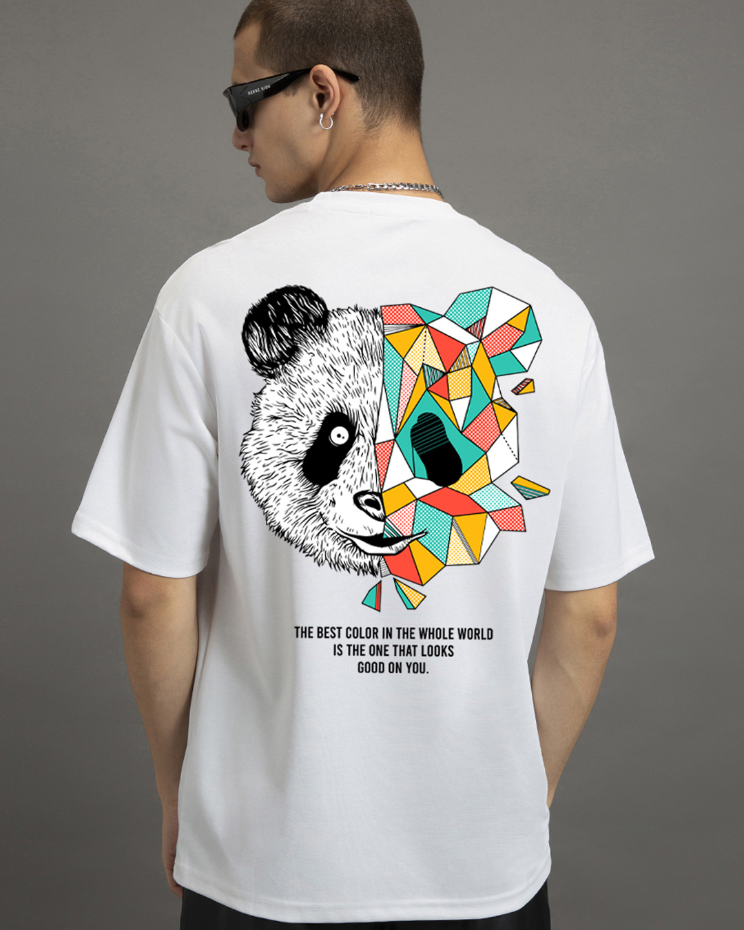 Buy Men's White Geo Panda Graphic Printed Oversized T-shirt Online at ...