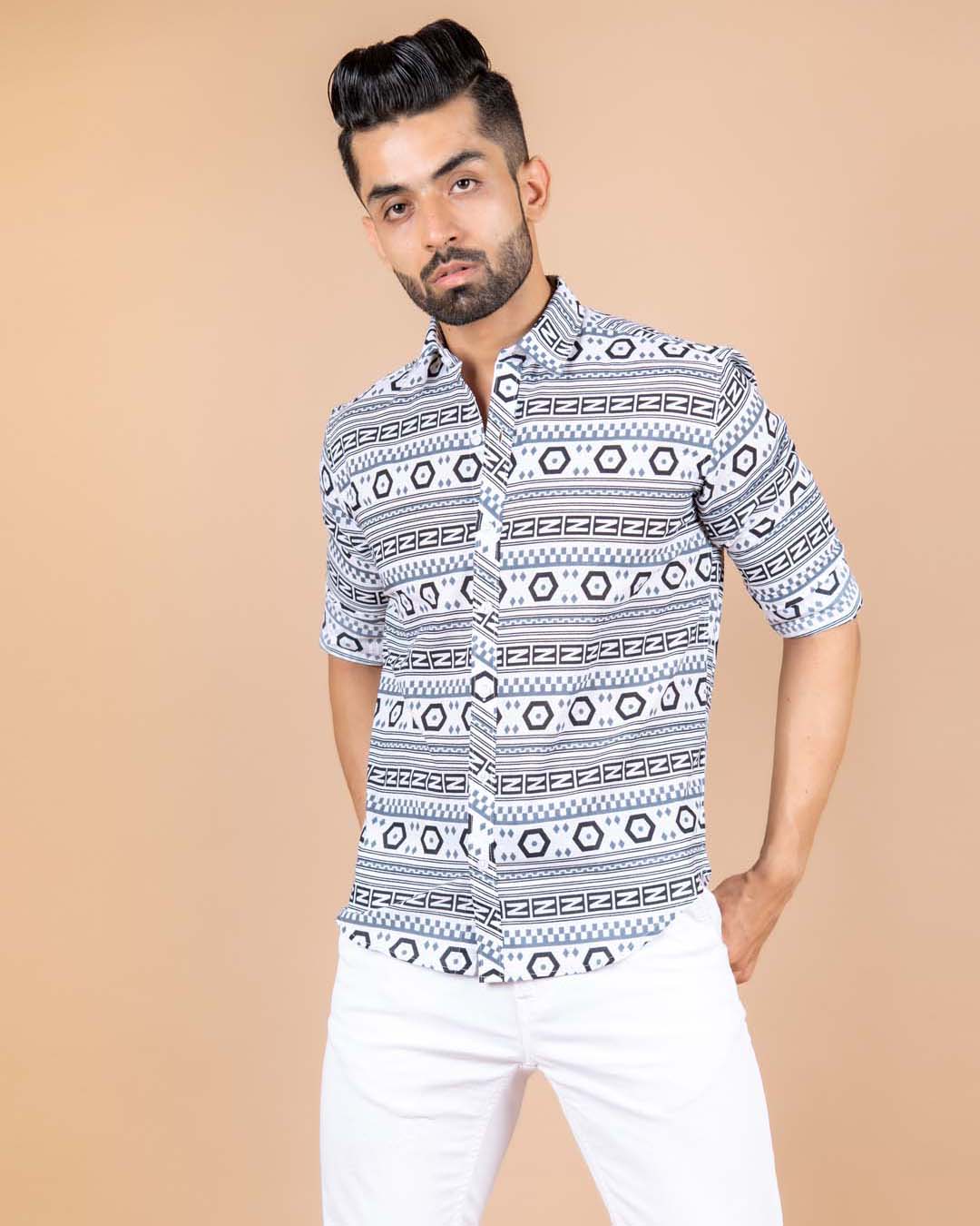 Buy Men's White Geometric Printed Shirt Online at Bewakoof