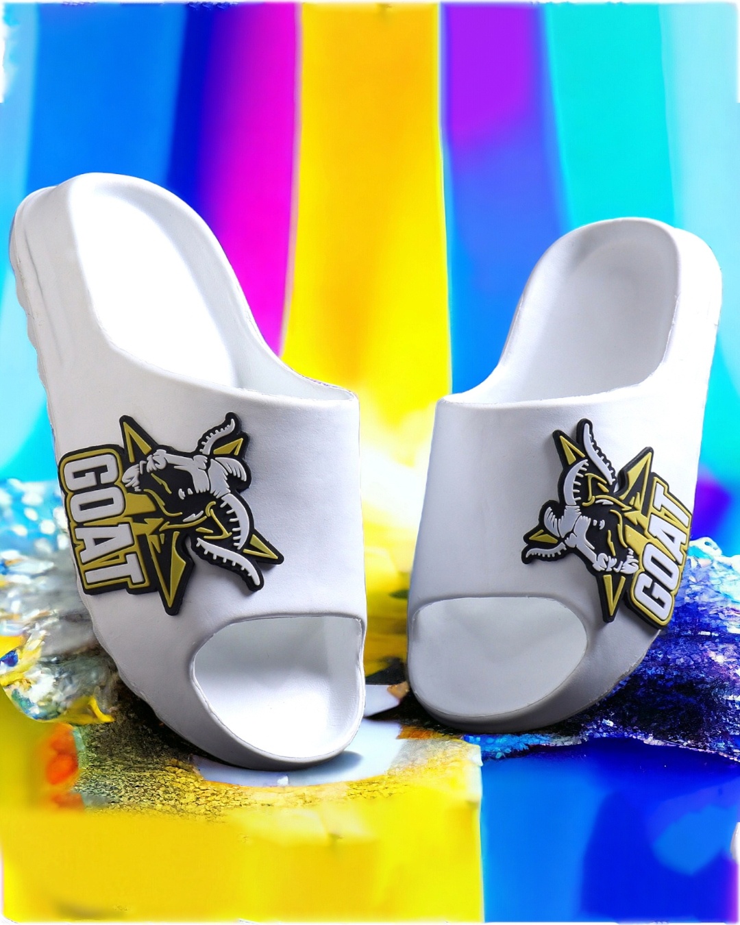 Buy Men's White Goat Printed Sliders Online in India at Bewakoof