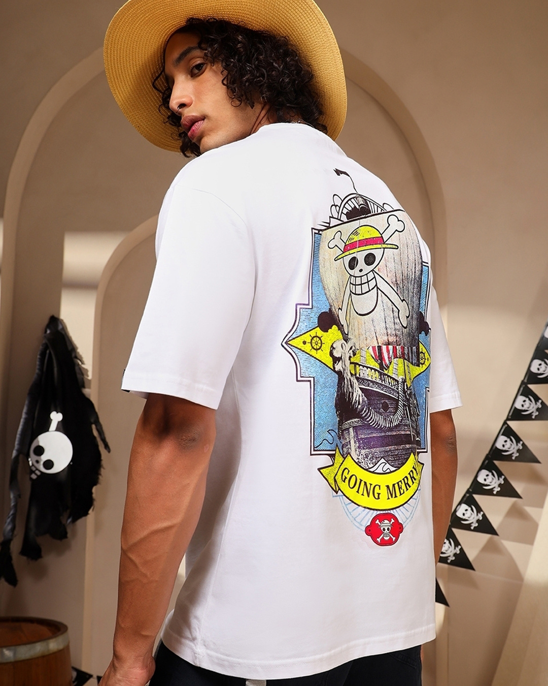 Buy Men's White Going Merry Graphic Printed Oversized T-shirt Online at ...