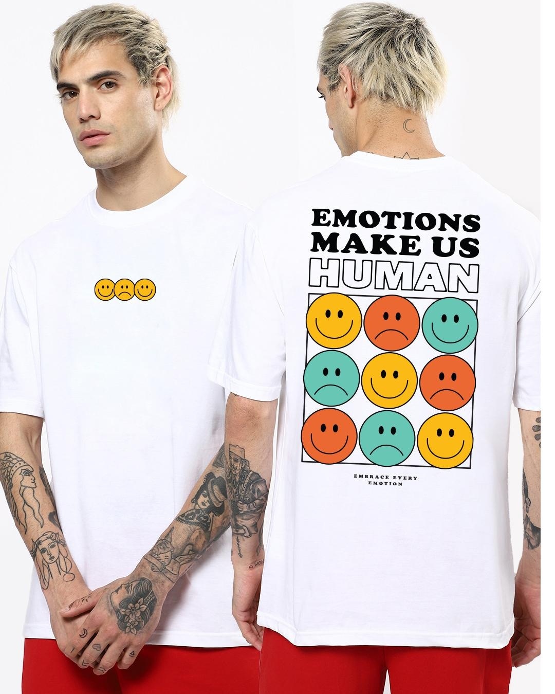 Buy Men's White Human Emotions Graphic Printed Oversized T-shirt Online ...