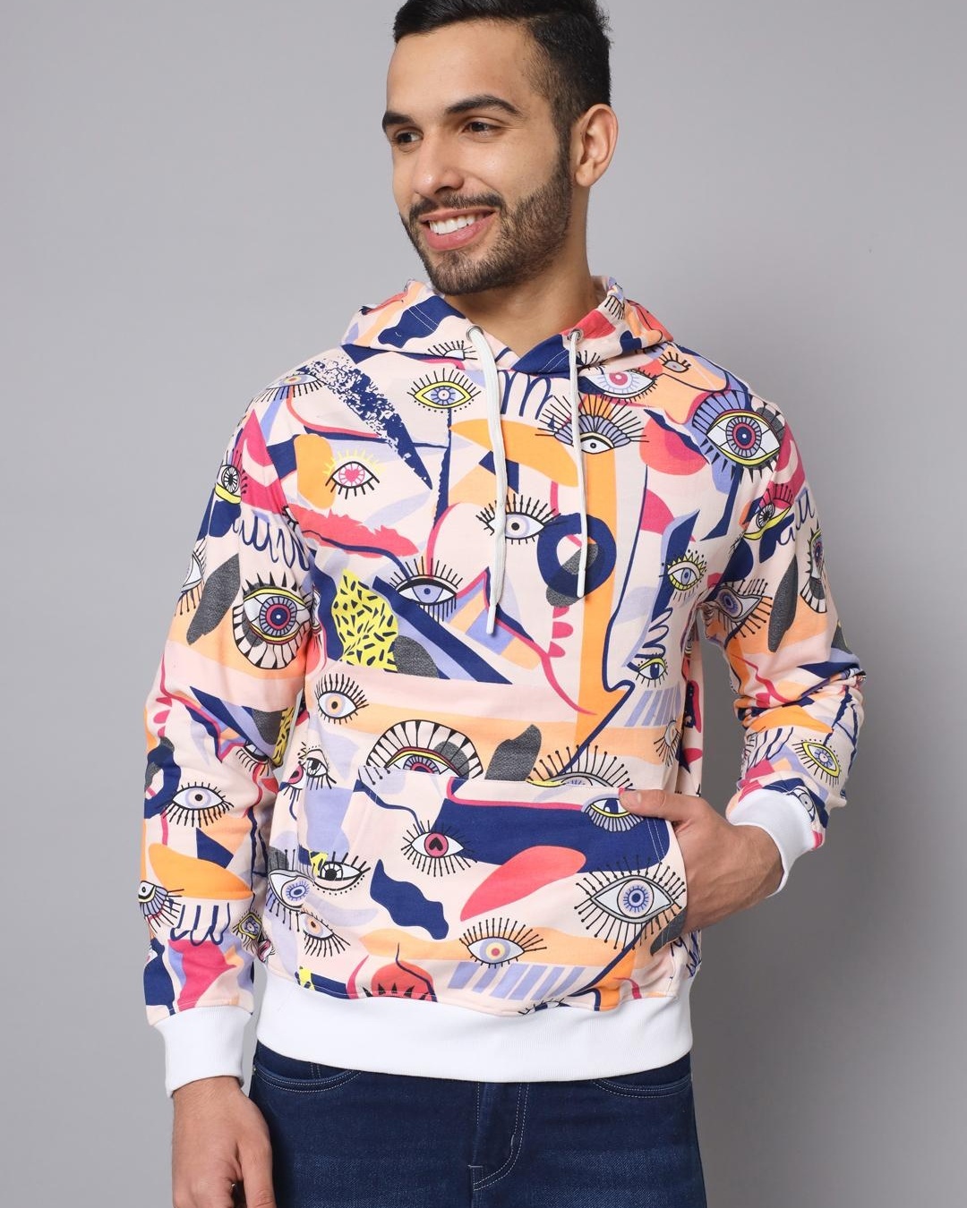 Buy Men's White Graphic Printed Hooded Sweatshirt Online at Bewakoof