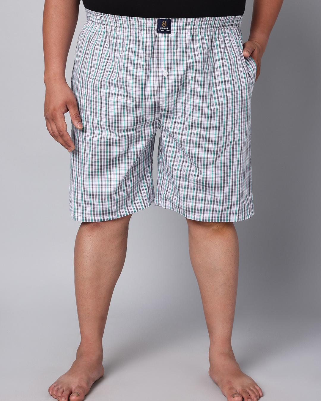 Buy Men's White & Green Checked Plus Size Boxers Online in India at ...