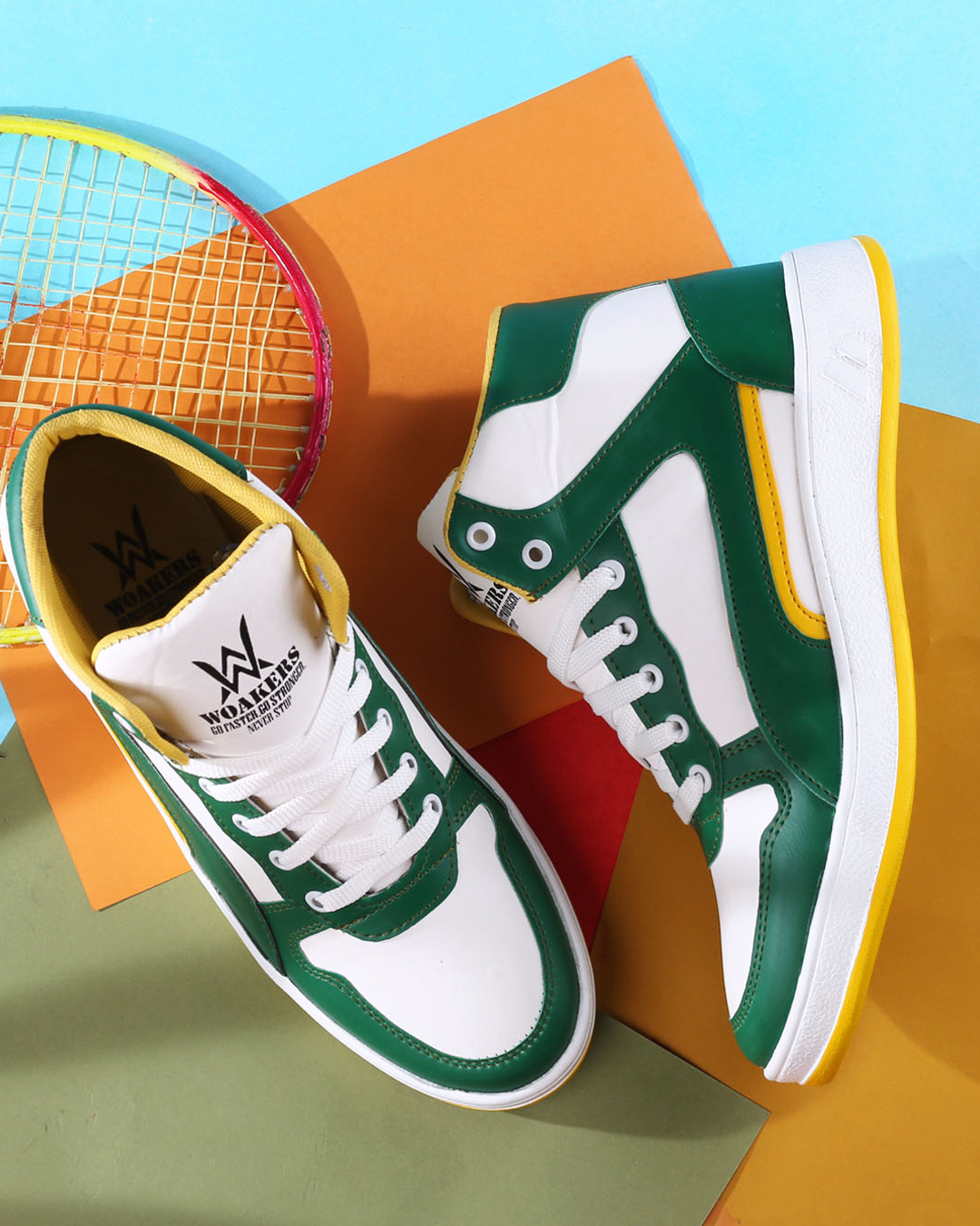 Buy Men's White & Green Color Block High Top Sneakers Online in India ...