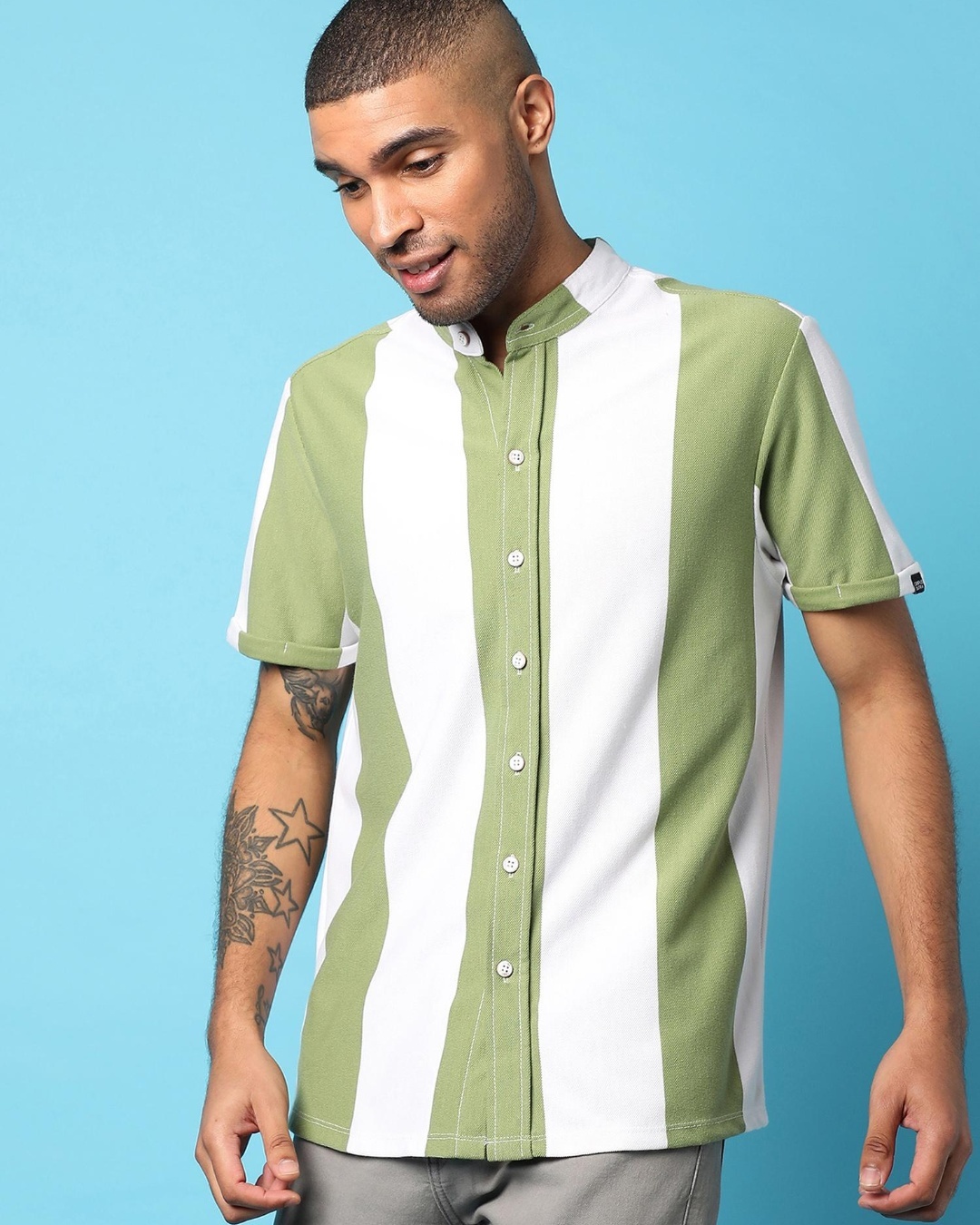 Buy Men's White & Green Color Block Shirt Online at Bewakoof
