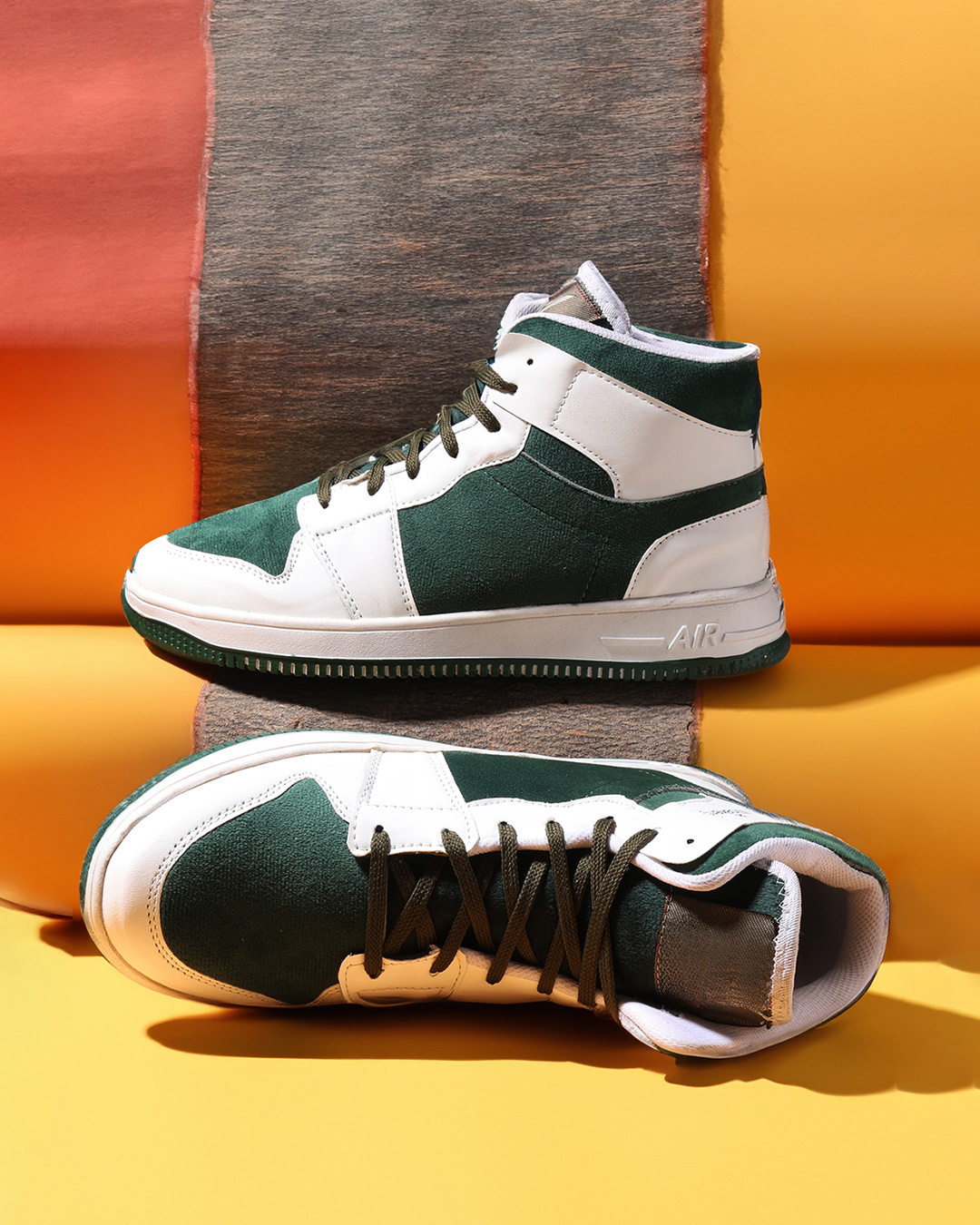 Buy Men's White & Green Colorblock High-Top Sneakers Online in India at ...