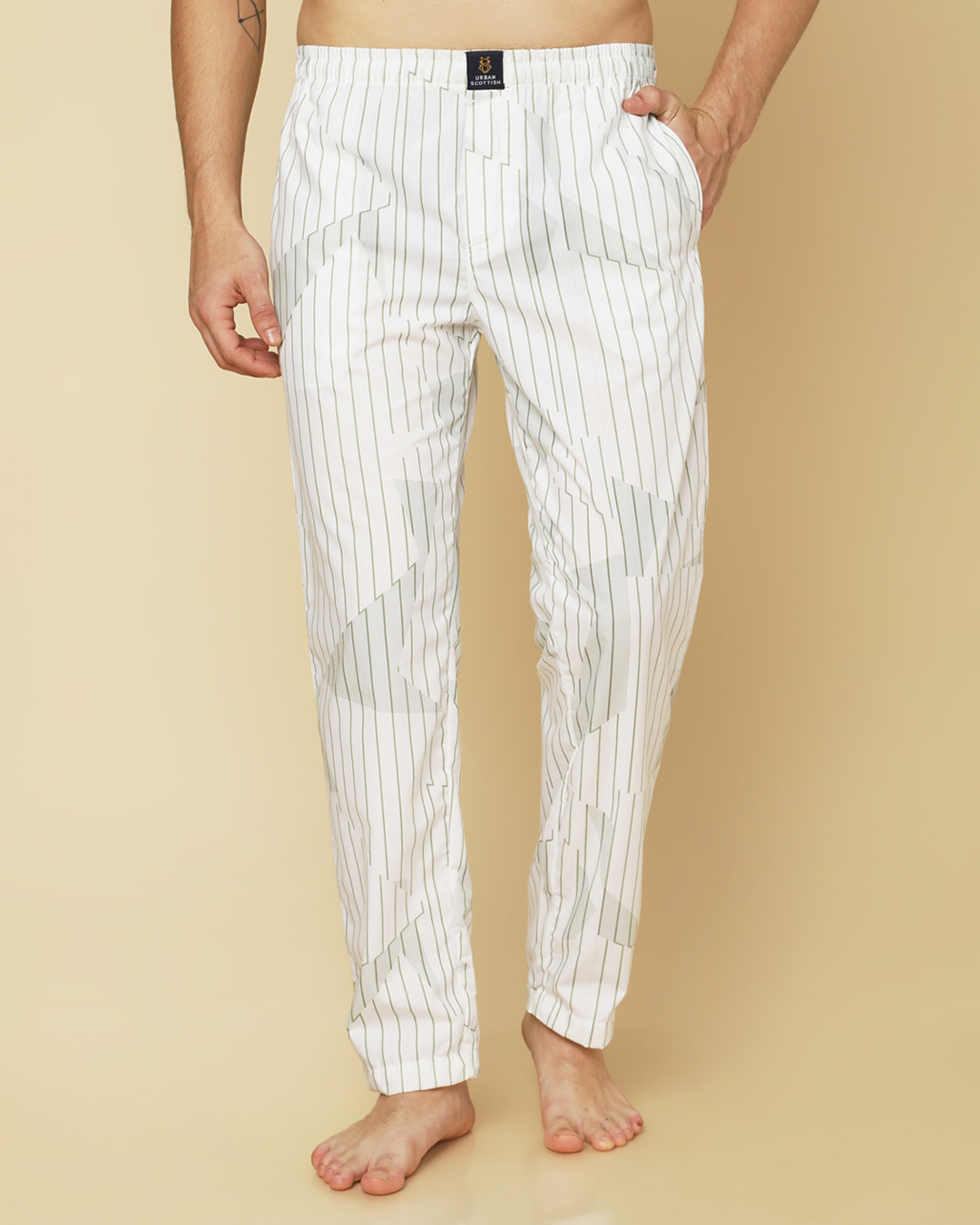 Buy Men's White & Green Striped Pyjamas Online in India at Bewakoof