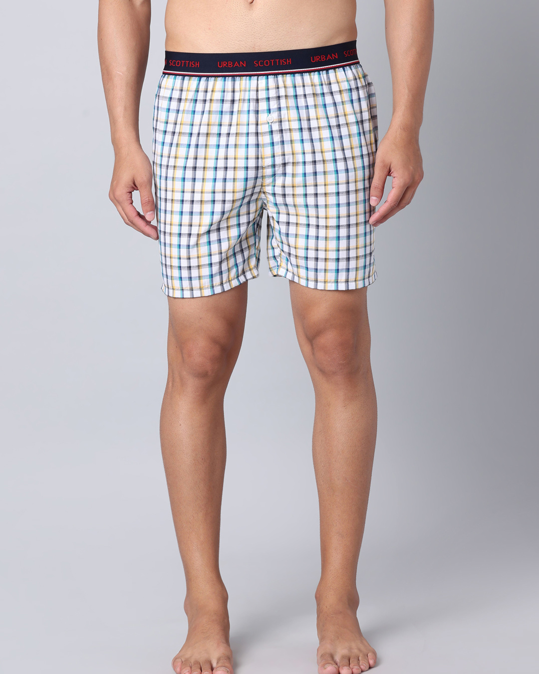 Buy Men's White & Grey Checked Boxers Online in India at Bewakoof