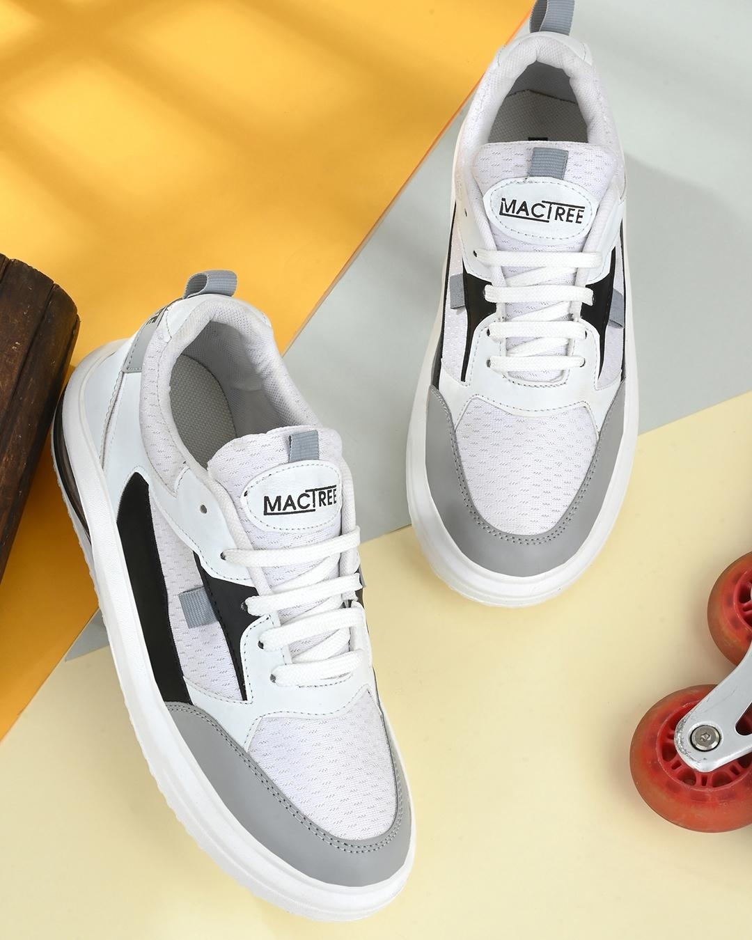 Buy Men's White & Grey Color Block Sneakers Online in India at Bewakoof