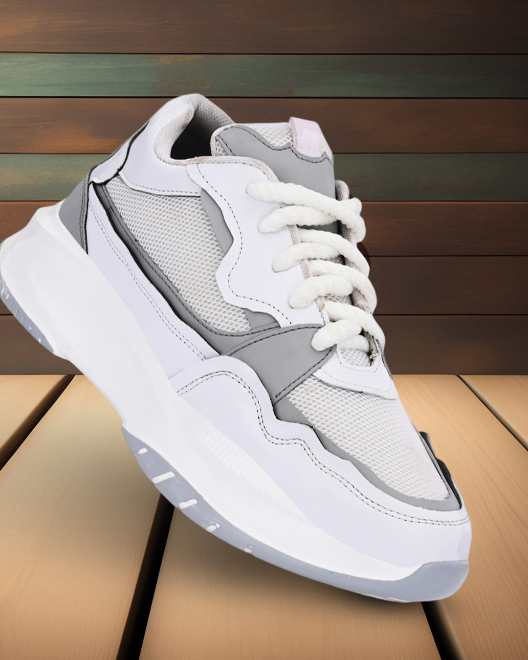 Buy Men's White & Grey Color Block Sneakers Online in India at Bewakoof