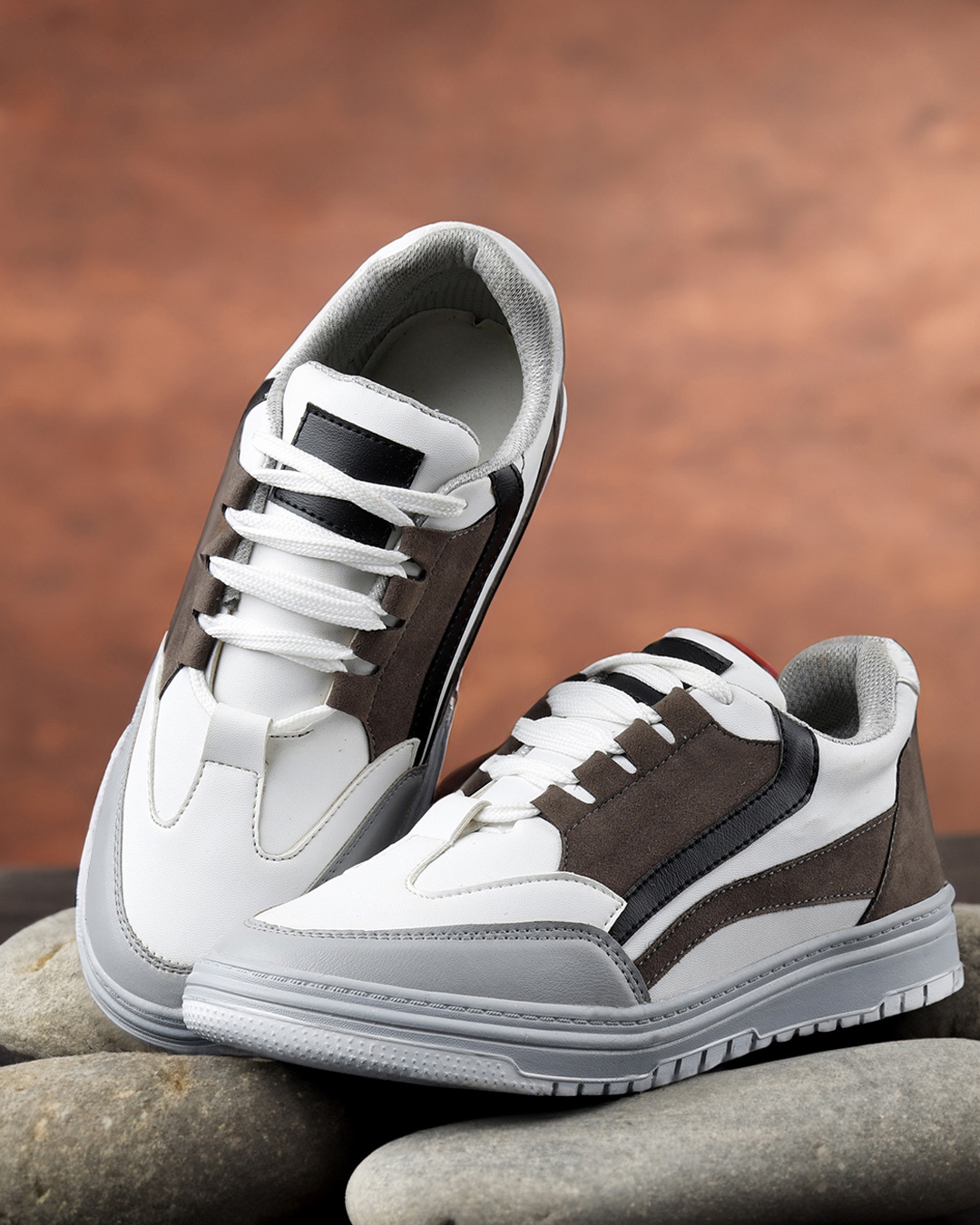 Buy Men's White & Brown Color Block Sneakers Online in India at Bewakoof