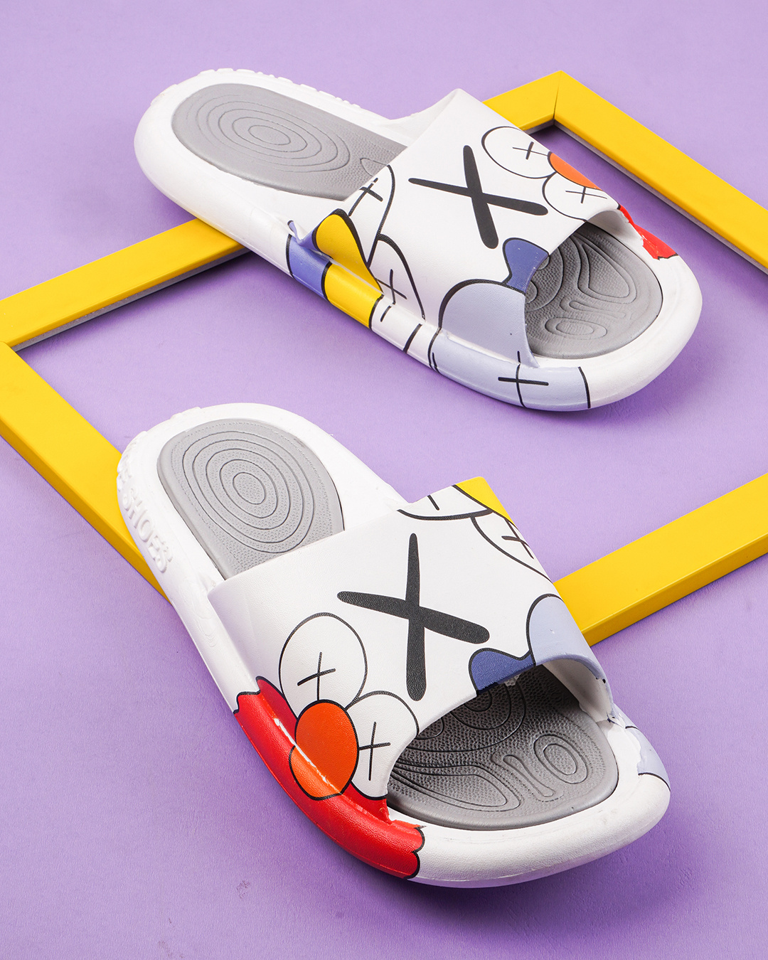 Buy Men's White & Grey Printed Sliders Online in India at Bewakoof