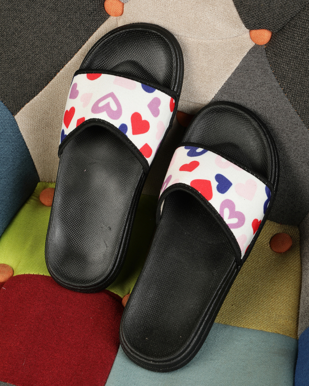 Buy Men's White Heart Printed Sliders Online in India at Bewakoof