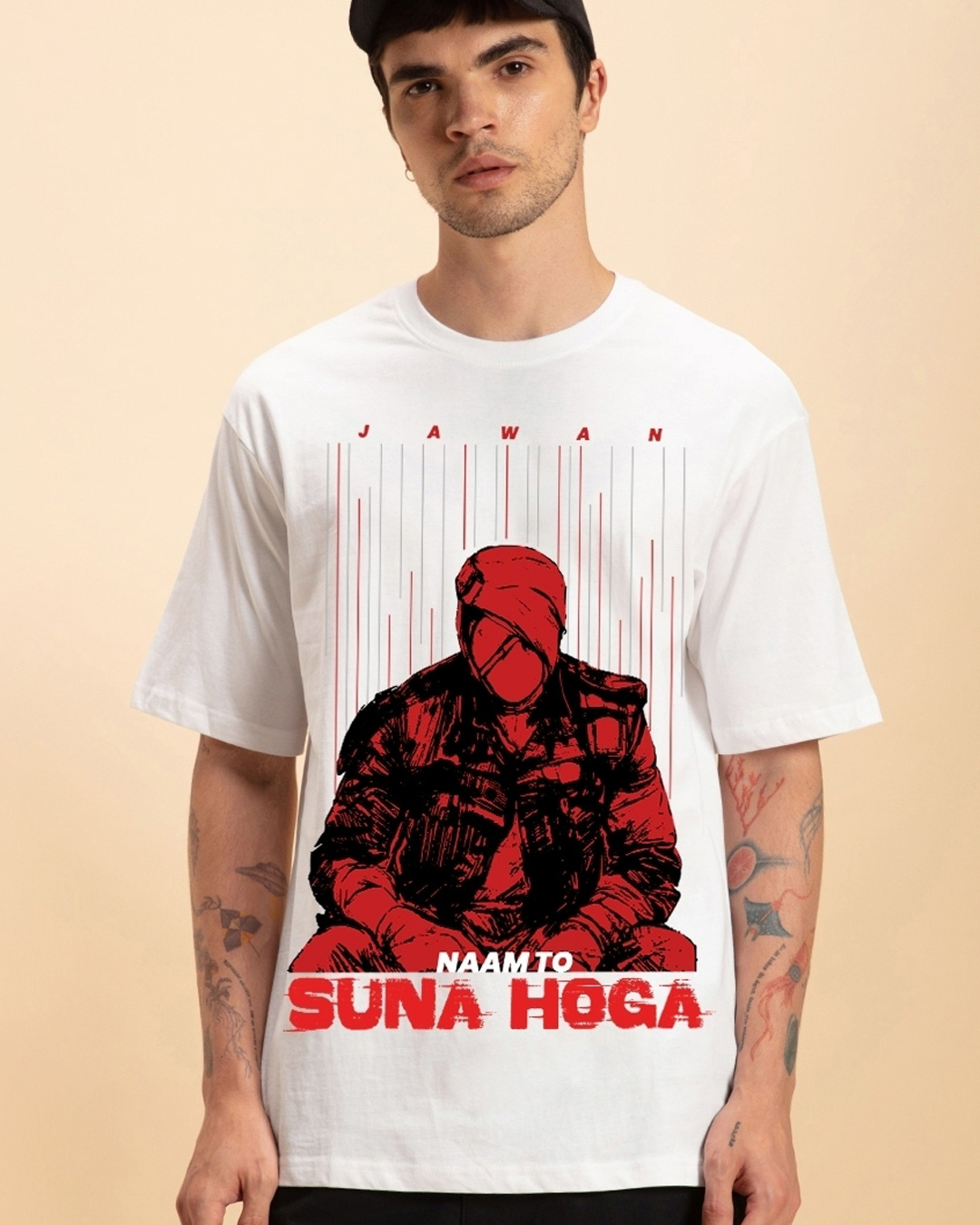 Buy Men's White Jawan Naam To Sunna Hoga Graphic Printed Oversized T ...