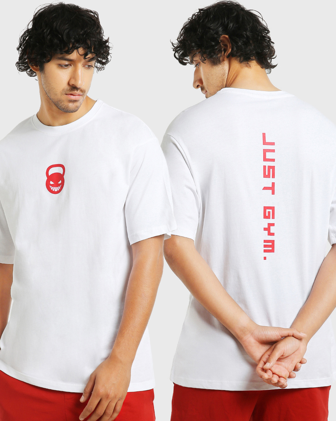 Buy Men's White JUST GYM Typography Oversized T-shirt Online at Bewakoof